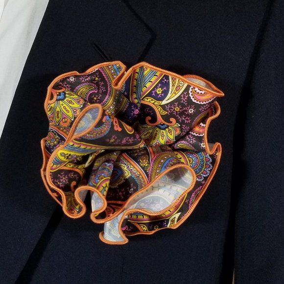 Accessories | New 2in1 Pouf Round Pocket Square Gold Paisley | Poshmark